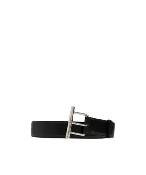 Alexander McQueen T-bar Logo Buckle Leather Belt - Black
