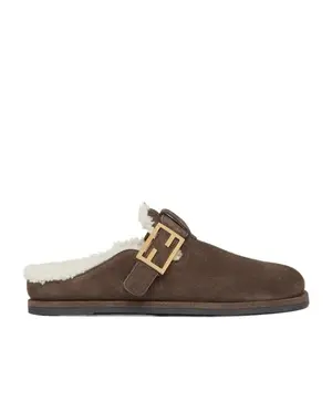Fendi Round Toe Slippers With Ff Buckle