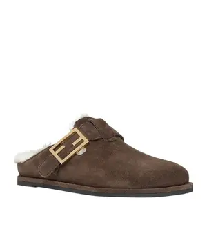 Fendi Round Toe Slippers With Ff Buckle