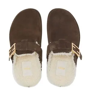 Fendi Round Toe Slippers With Ff Buckle