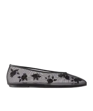 Magda Butrym Mesh Ballet Flats With Embroidered Floral Detail - Black