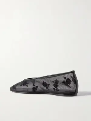 Magda Butrym Mesh Ballet Flats With Embroidered Floral Detail - Black
