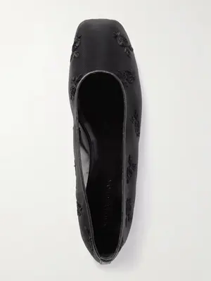 Magda Butrym Mesh Ballet Flats With Embroidered Floral Detail - Black