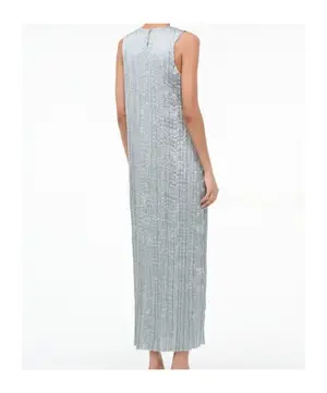 Staud Mizu Sage Plissé Midi Dress With Detachable Belt - Silver