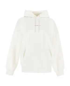 Marni Logo Printed Drawstring Hoodie - White