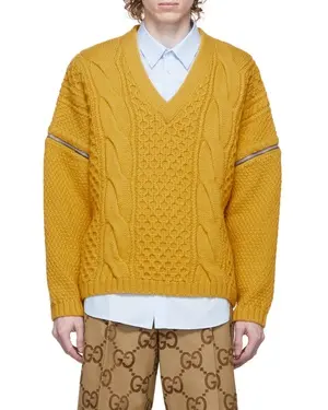 Gucci V-neck Cable Knit Pullover With Removable Sleeves