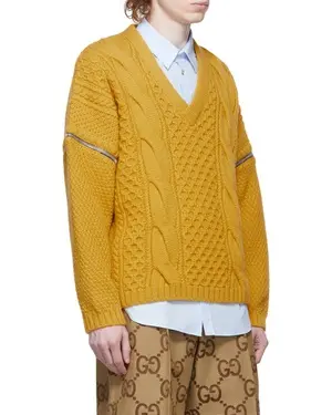 Gucci V-neck Cable Knit Pullover With Removable Sleeves
