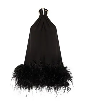 Cult Gaia Feather Trim Halter Dress