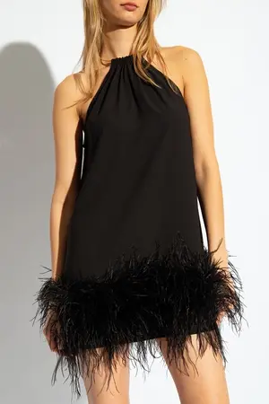 Cult Gaia Feather Trim Halter Dress