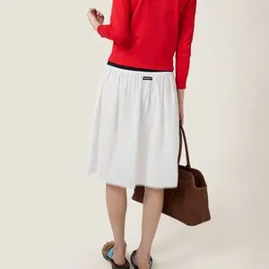 Miu Miu Slubbed Poplin Skirt With Lace Trim