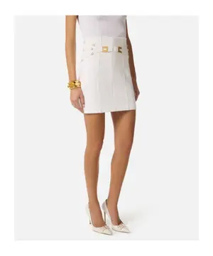 Elisabetta Franchi High-waisted Mini Skirt With Gold Logo Plaque