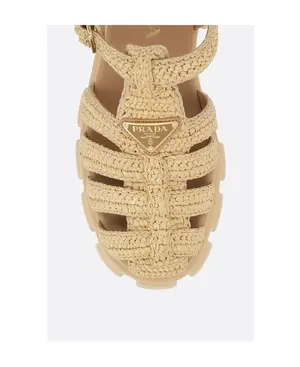 Prada Logo Plaque Caged Heeled Sandals
