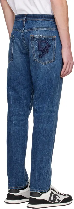 Dolce & Gabbana Logo Embroidered Distressed Jeans