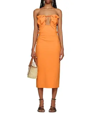 Jacquemus Lace Detail Strapless Midi Dress