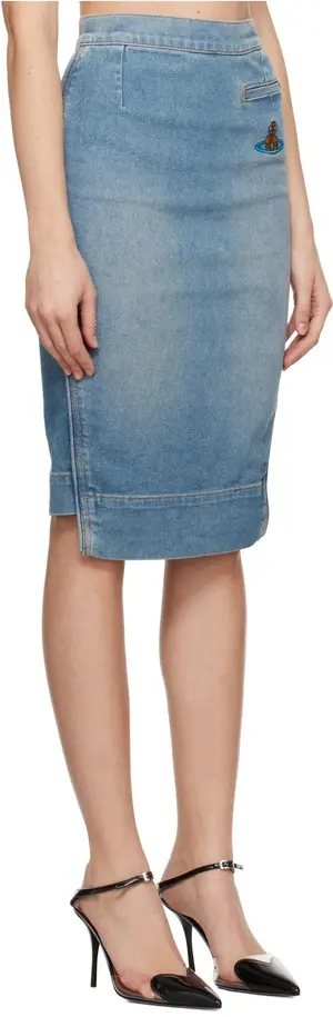 VIVIENNE WESTWOOD Orb Logo Embroidered Asymmetric Denim Skirt
