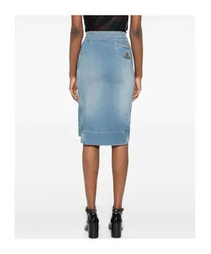 VIVIENNE WESTWOOD Orb Logo Embroidered Asymmetric Denim Skirt