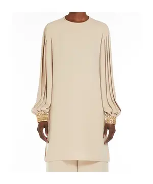 Max Mara Crewneck Pleated Top With Embellished Cuffs
