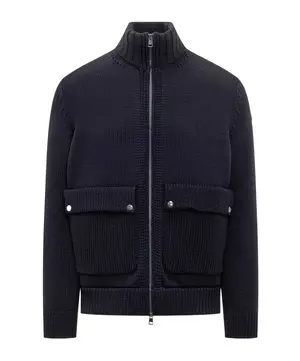 Moncler Zip-up Cardigan With Ribbed Trim And Pockets