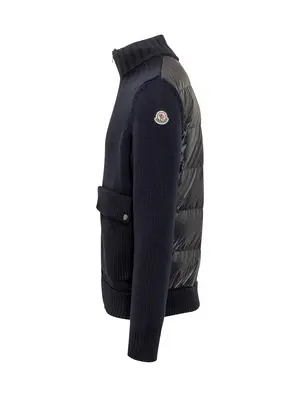 Moncler Zip-up Cardigan With Ribbed Trim And Pockets