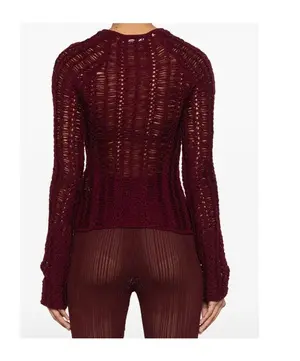 Séfr Open-knit Long Sleeve Crew Neck Sweater - Brown