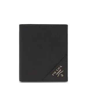 Prada Logo Plaque Bi-fold Wallet - Black