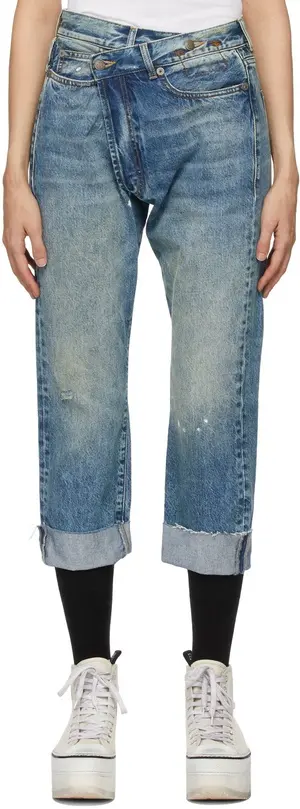 R13 Crossover Cropped Jeans - Blue