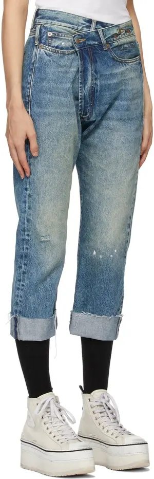 R13 Crossover Cropped Jeans - Blue