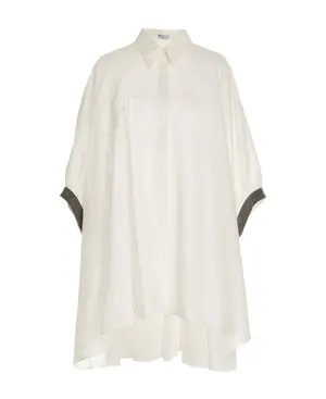 Brunello Cucinelli Sheer Striped Shirt With Embellished Cuffs