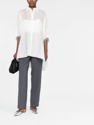 Brunello Cucinelli Sheer Striped Shirt With Embellished Cuffs