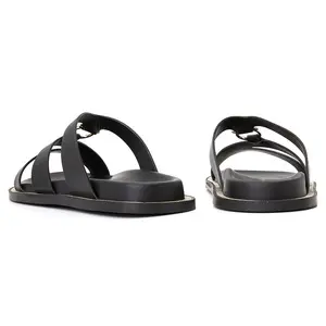 FERRAGAMO Leather Slip-on Sandals With Gold Tone Detail