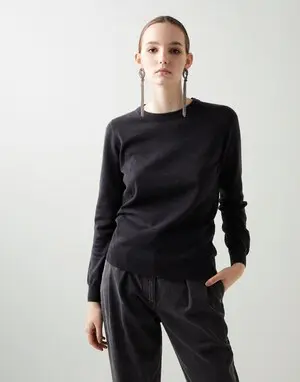 Brunello Cucinelli Long Sleeve Cashmere Knit Top - Black