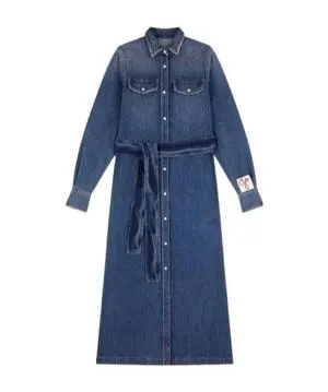 GOLDEN GOOSE Belted Long-sleeve Denim Dress - Blue