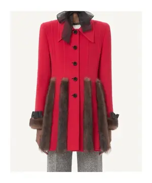 Valentino Garavani Long Sleeve Coat With Fur Trim
