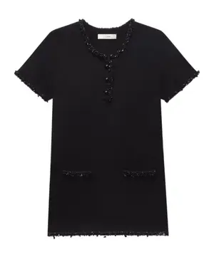 FRAME Beaded Trim Round Neck Short Sleeve Dress