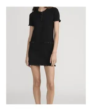 FRAME Beaded Trim Round Neck Short Sleeve Dress