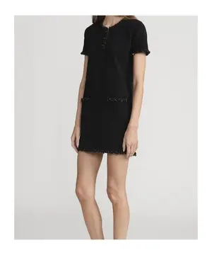 FRAME Beaded Trim Round Neck Short Sleeve Dress