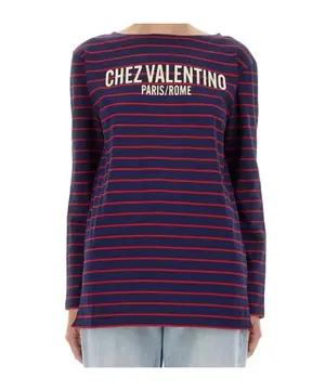 Valentino Garavani Striped Logo-print T-shirt - Blue