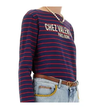 Valentino Garavani Striped Logo Print Long Sleeve T-shirt