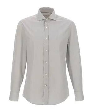 Brunello Cucinelli Pinstriped Long-sleeved Shirt - Gray