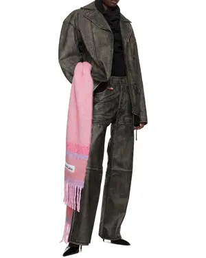 Acne Studios Fringed Logo Scarf - Pink