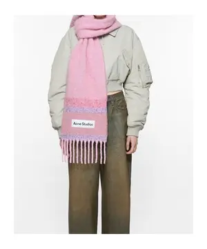 Acne Studios Fringed Logo Scarf - Pink