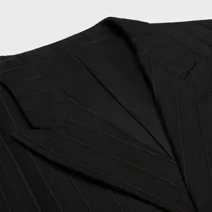 Celine Carnaby Jacket In Striped Wool Gabardine - Black/maroon