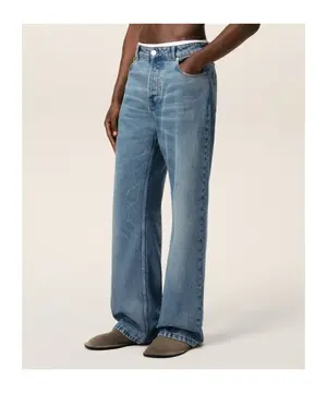 AMI Paris Logo Patch Wide-leg Jeans - Blue