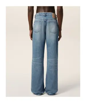 AMI Paris Logo Patch Wide-leg Jeans - Blue