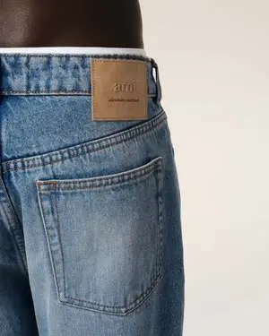 AMI Paris Logo Patch Wide-leg Jeans - Blue