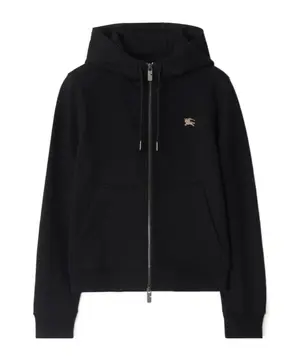 Burberry Embroidered Zip-up Drawstring Hoodie - Black