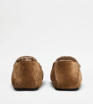 TOD'S Suede Slipper Loafers With Shearling Lining