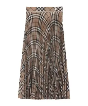 Burberry Burberry Checked Pleated Midi Skirt Elm