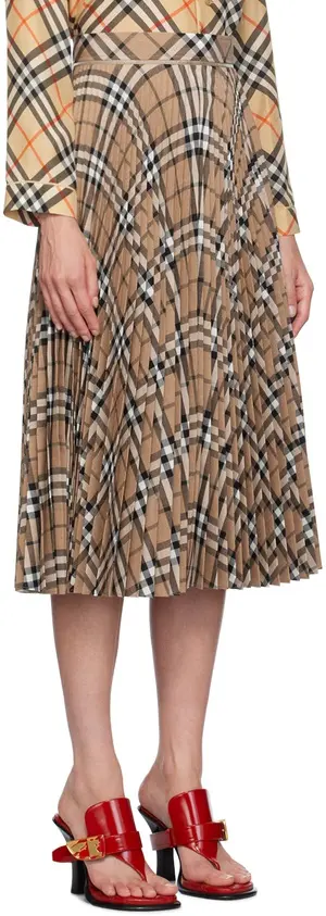 Burberry Checked Pleated Midi Skirt - Elm