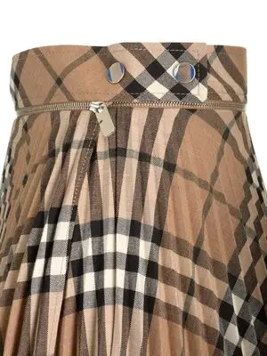 Burberry Checked Pleated Midi Skirt - Elm